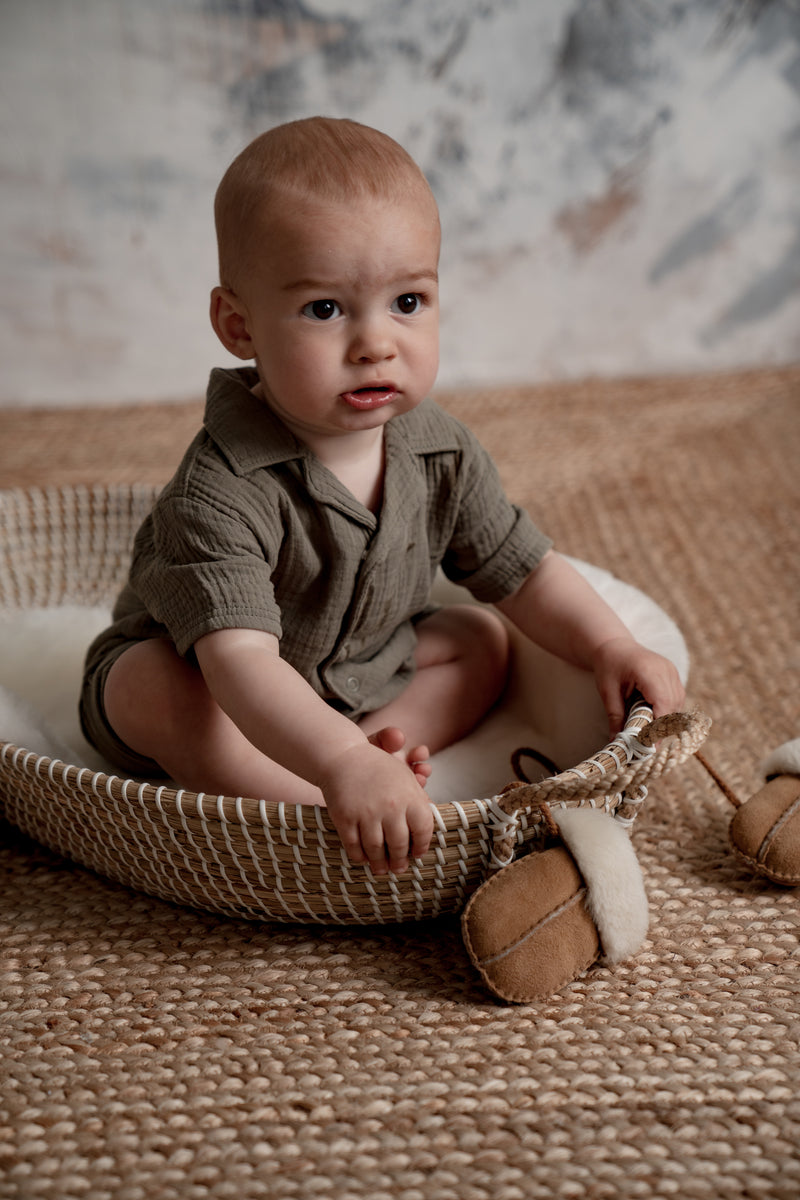 Baby Sheepskin Puddy Mittens on String Chestnut LoveBeeBaby